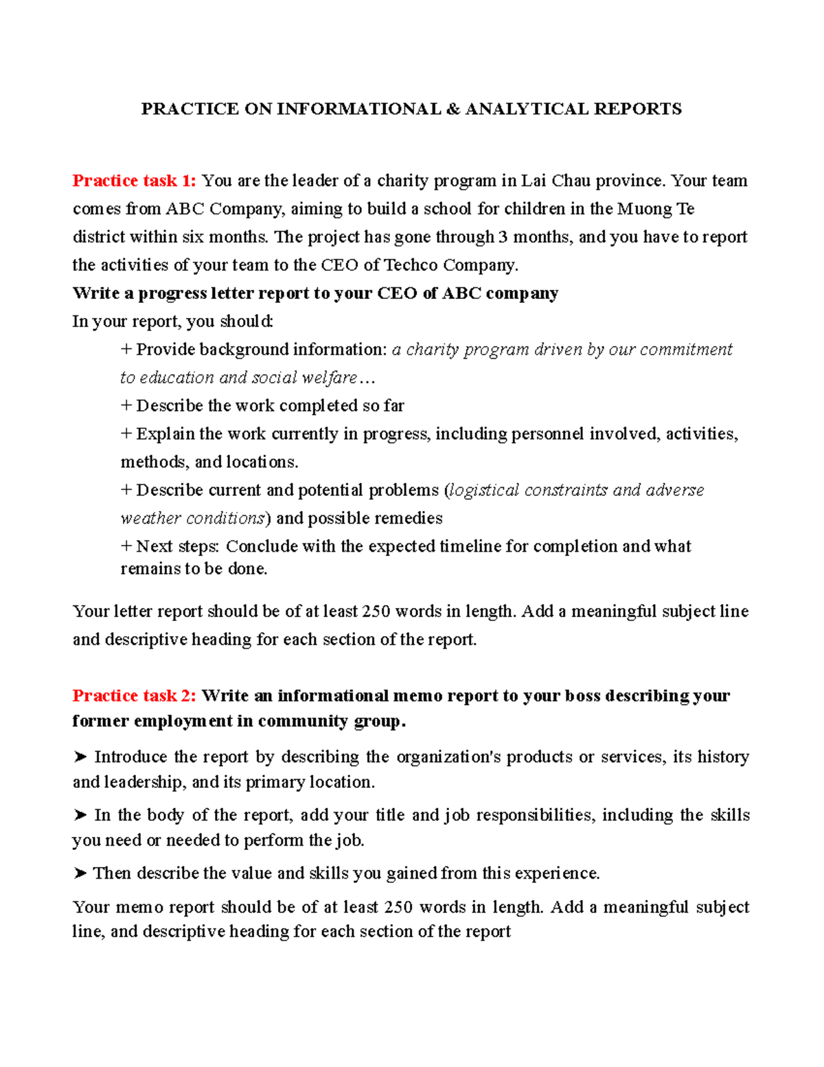 Chapter 9: Practice on Informational & Analytical Reports - ESP121 ...