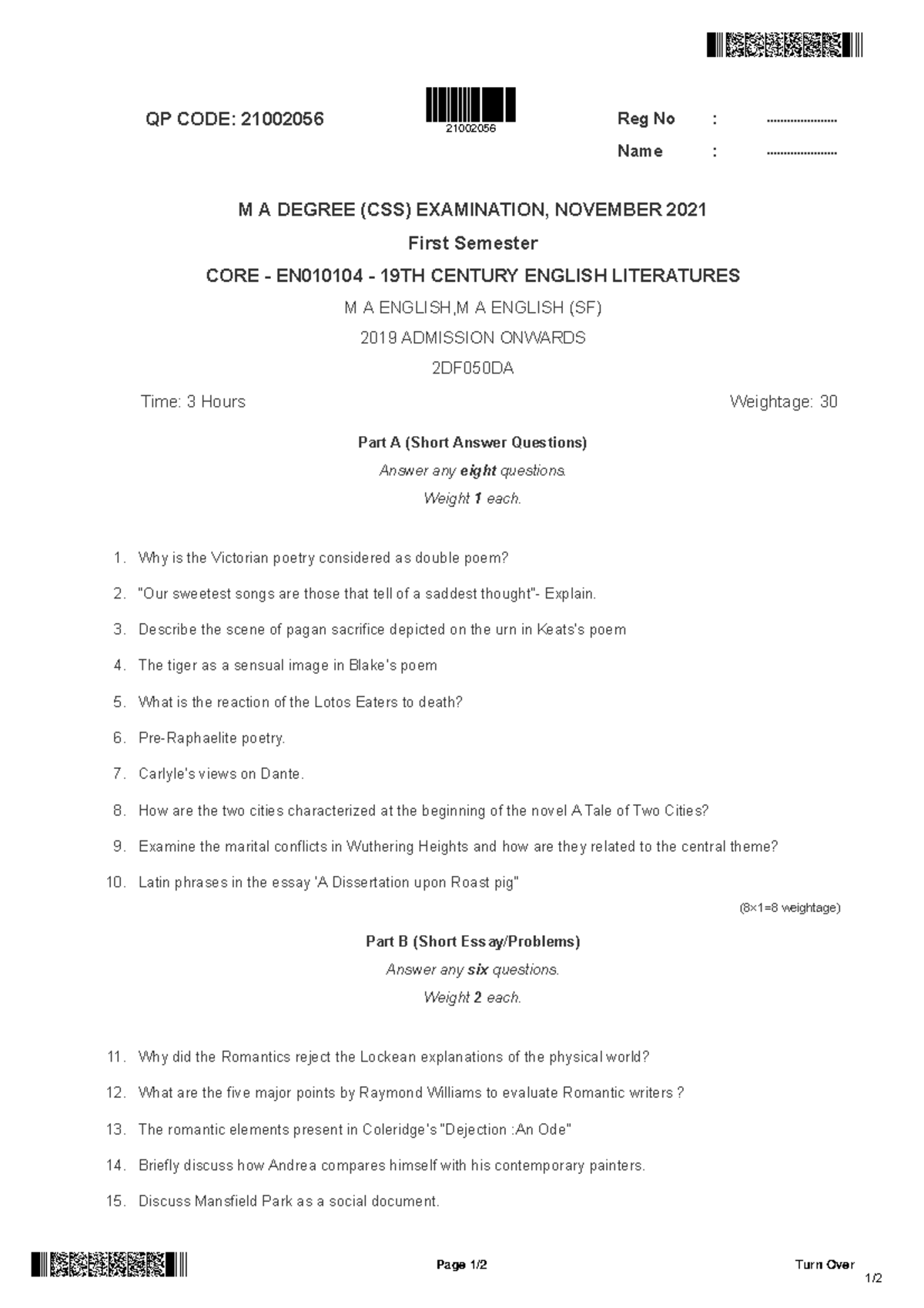 19th Century English Literature QP: MA ENGLISH (CSS) Exam Papers - Studocu