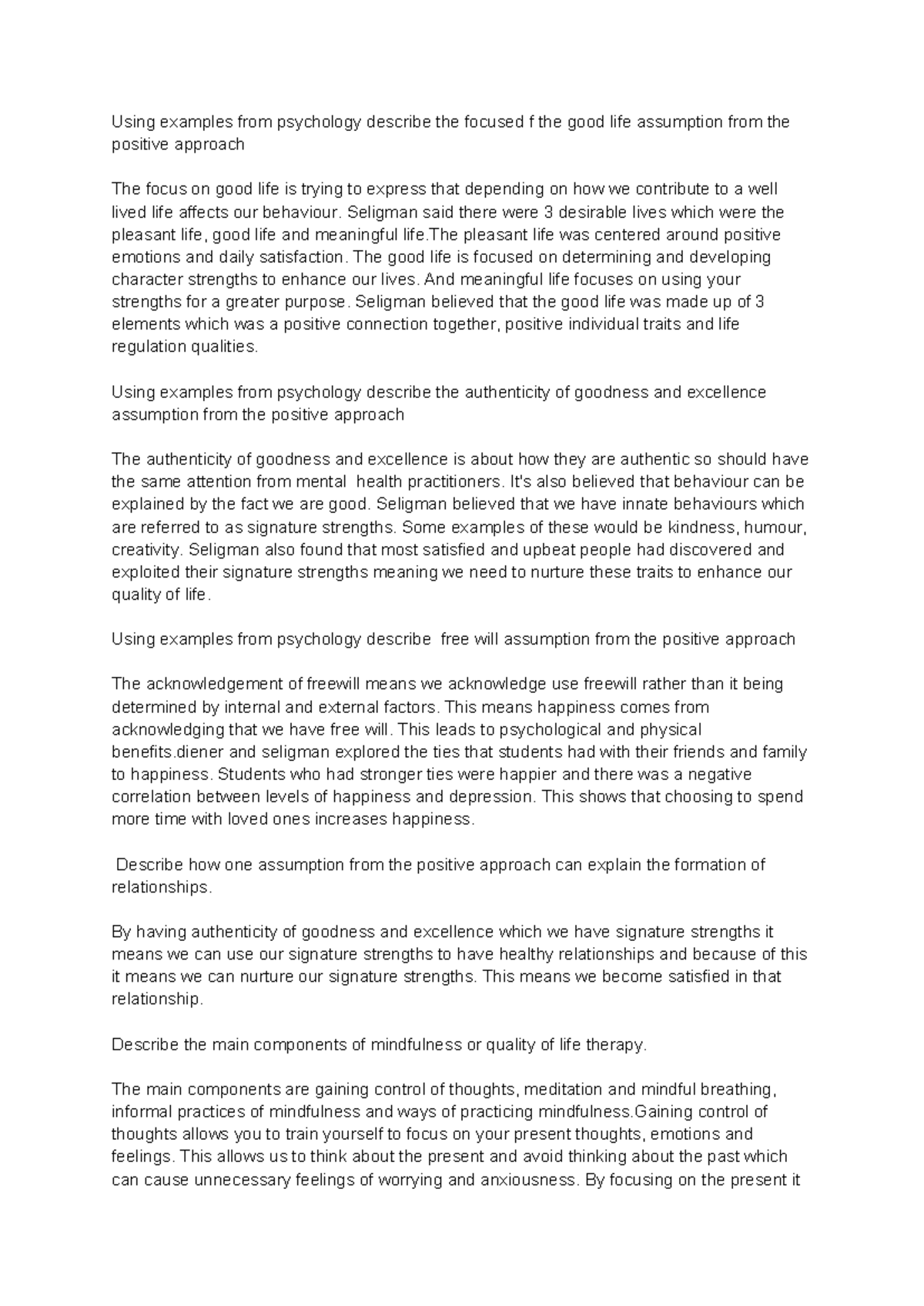Positive Psychology: Exploring the Good Life Assumptions and ...