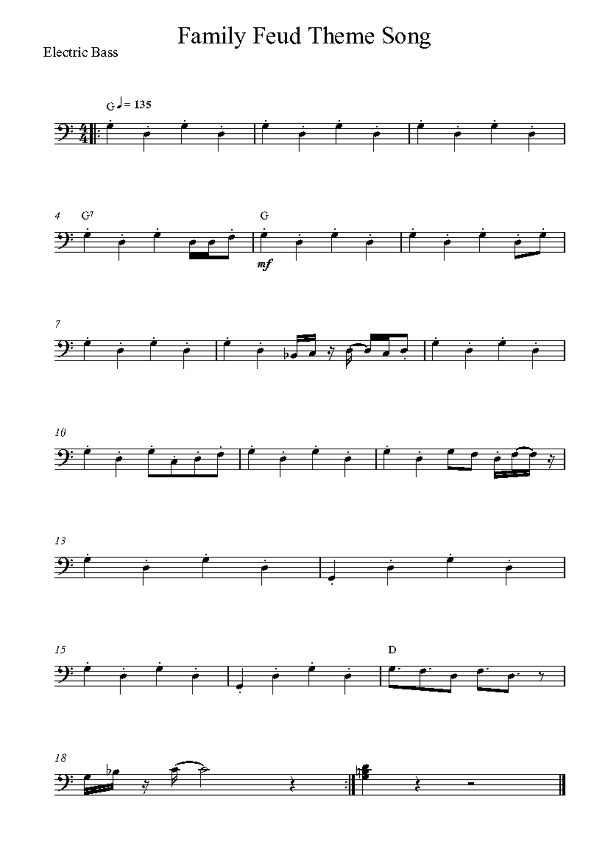 Family Feud Theme Song for Electric Bass - Notation Guide - Studocu