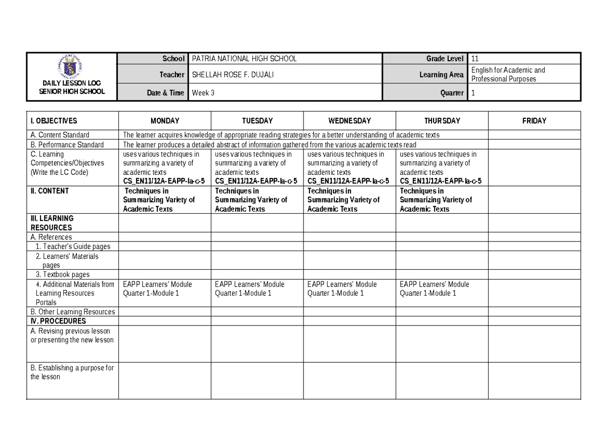G10 English Budget of Work: 2nd Quarter Curriculum Overview - Studocu