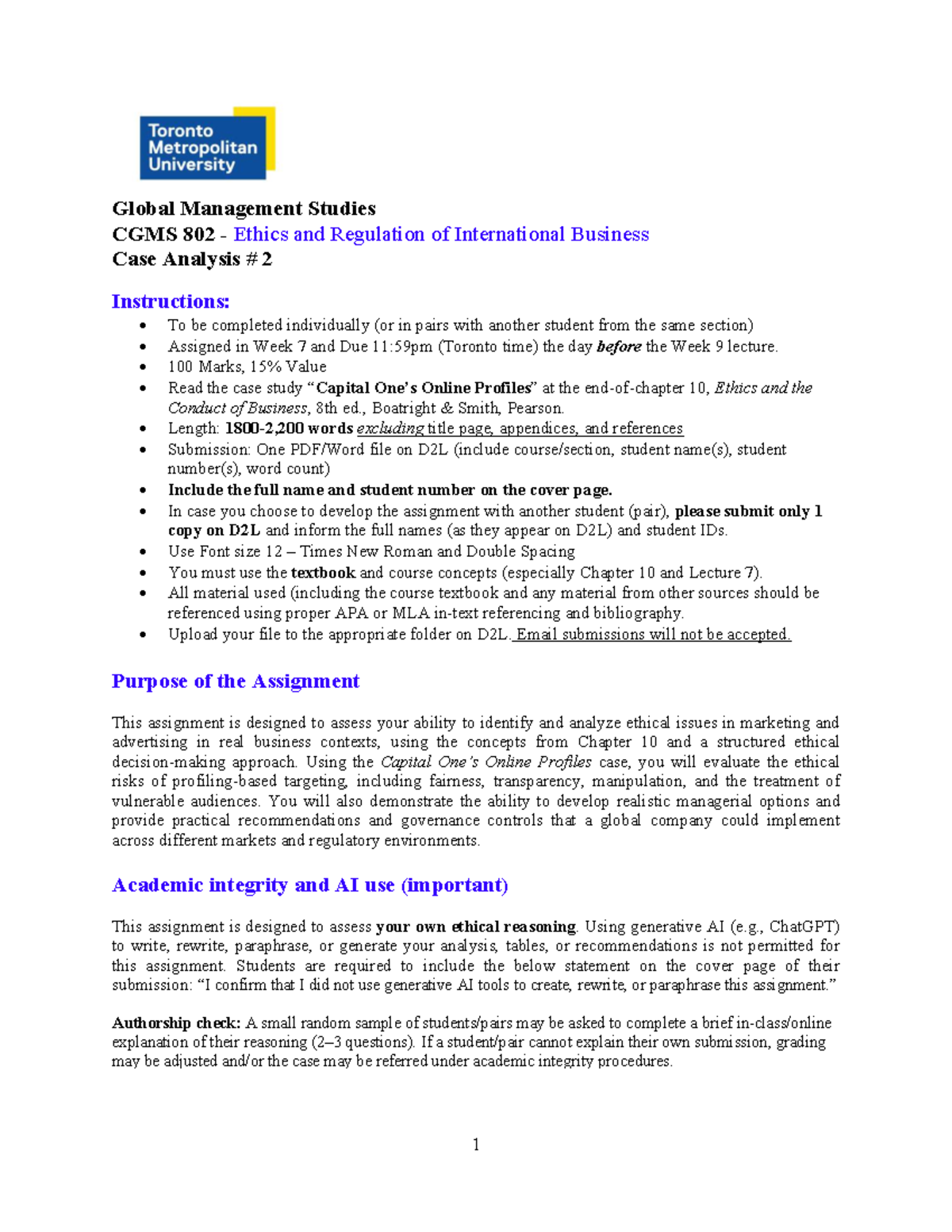 GMS 802 Case Analysis 2: Ethics in International Business Marketing ...