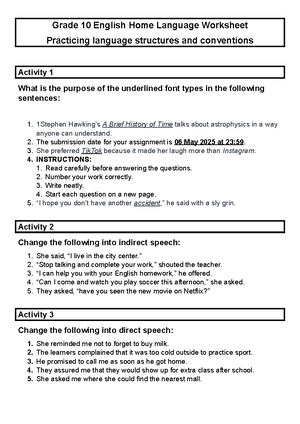 English HOME Language Grade 9 Cover PAGE - ENGLISH HOME LANGUAGE GRADE ...