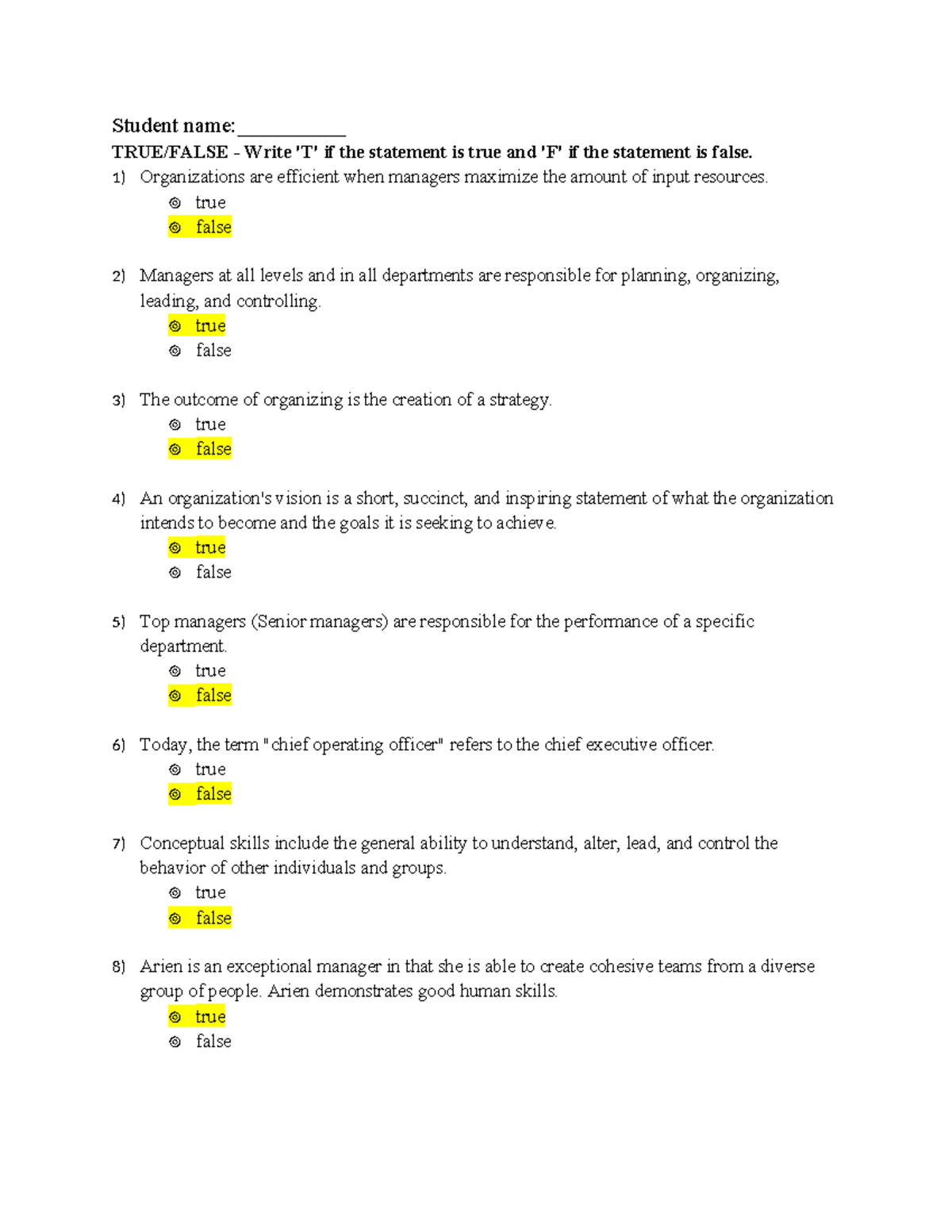 Chapter 1 GK - good - Student name:__________ TRUE/FALSE - Write 'T' if ...