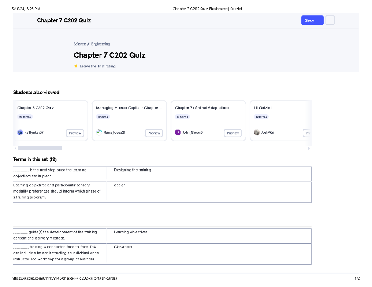 Chapter 7 C202 Quiz Study Flashcards for Science Engineering - Studocu
