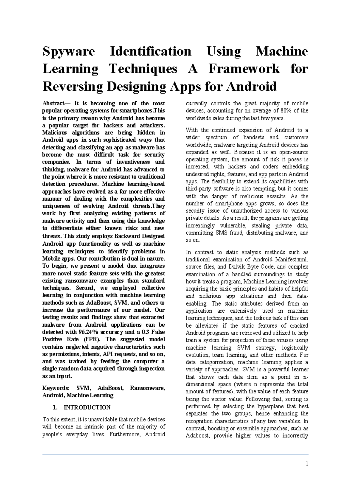 Malware Detection A Framework for Reverse Engineered Android ...