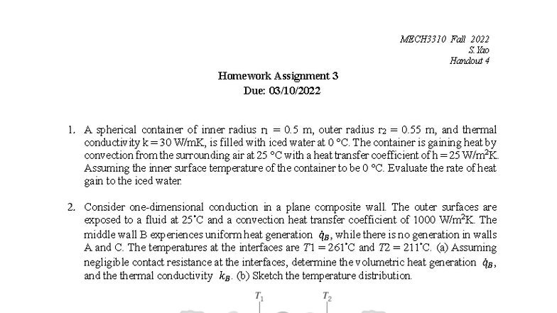 MECH3310 Fall 2022 Homework Assignment 3 Heat Transfer Analysis - Studocu