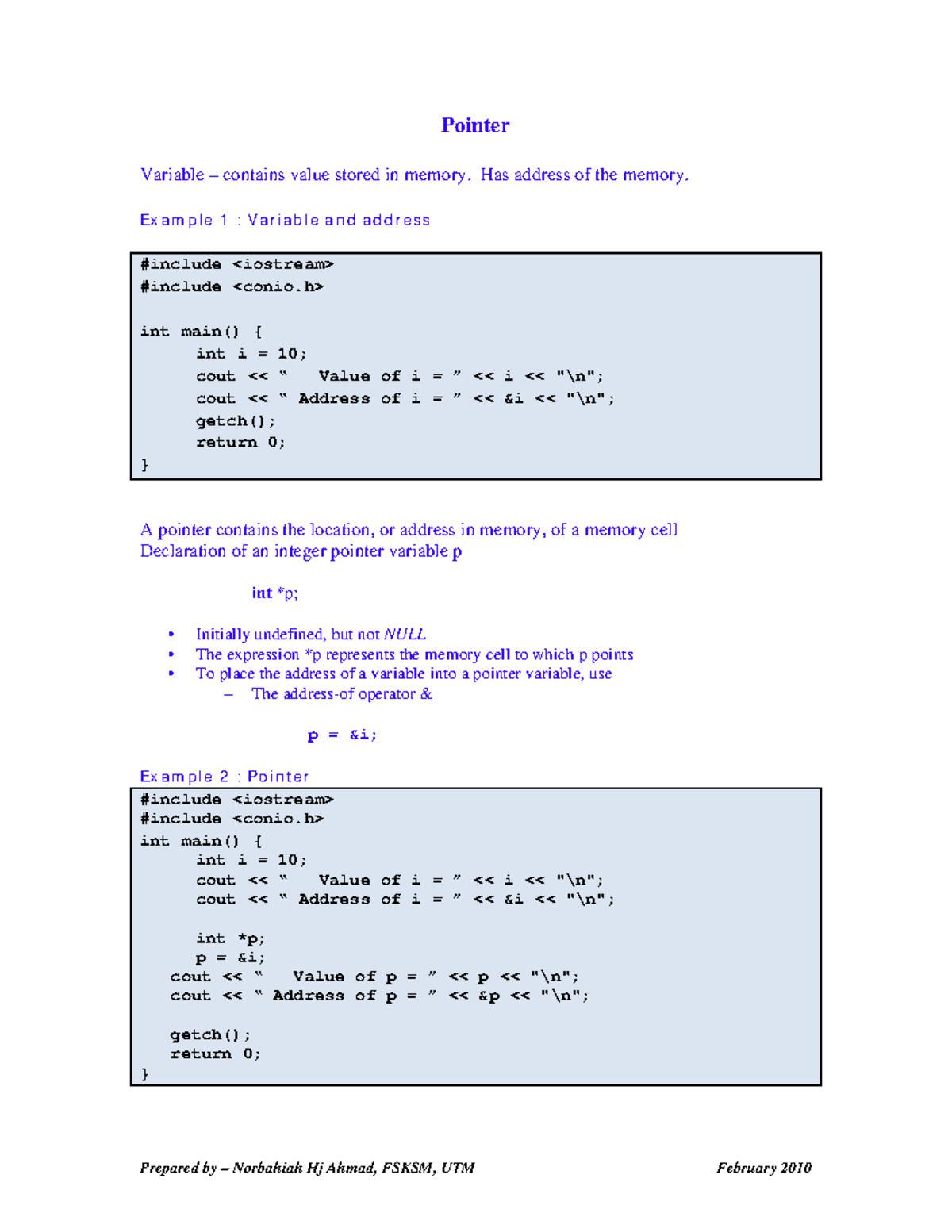 Mod7-Pointerand Pointer To Class - Pointer Variable – contains value ...