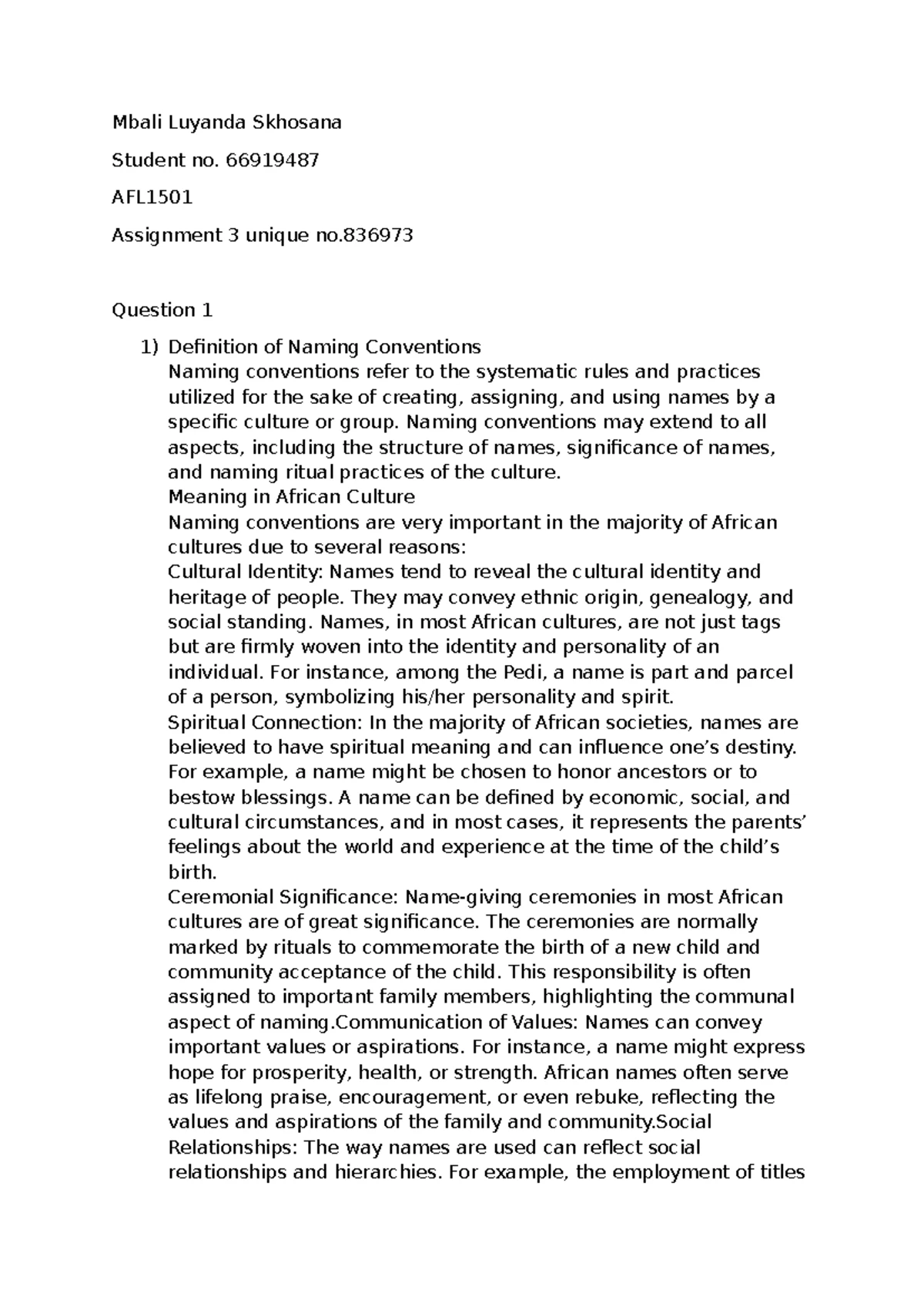 AFL1501 Assignment 2: Exploring Language, Identity, and Worldview ...