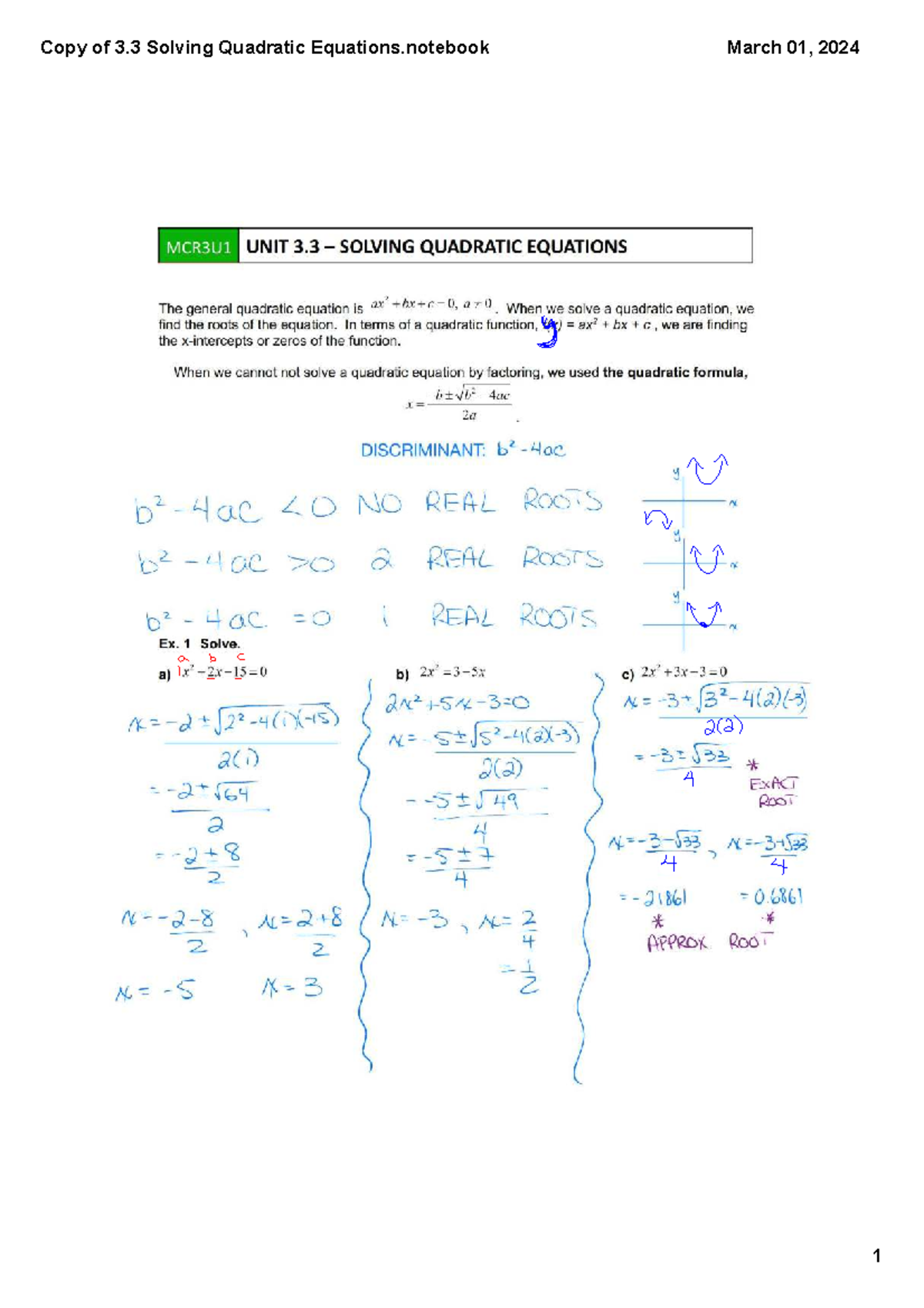 MCR 3.3 Solving Quadratic Equations - Copy of 3 Solving Quadratic ...