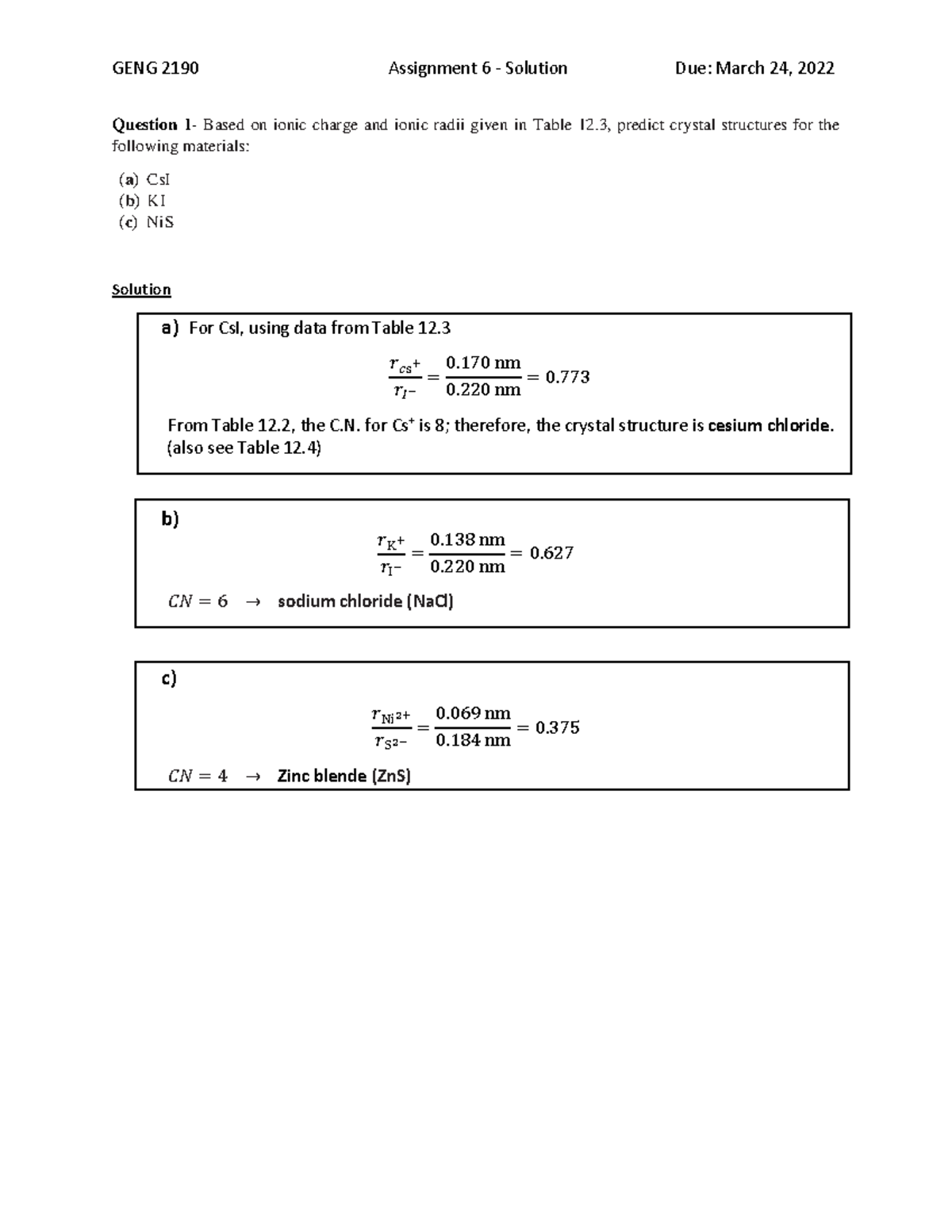 GENG2190 Assignment 6 - Ceramics Solutions Overview and Calculations ...