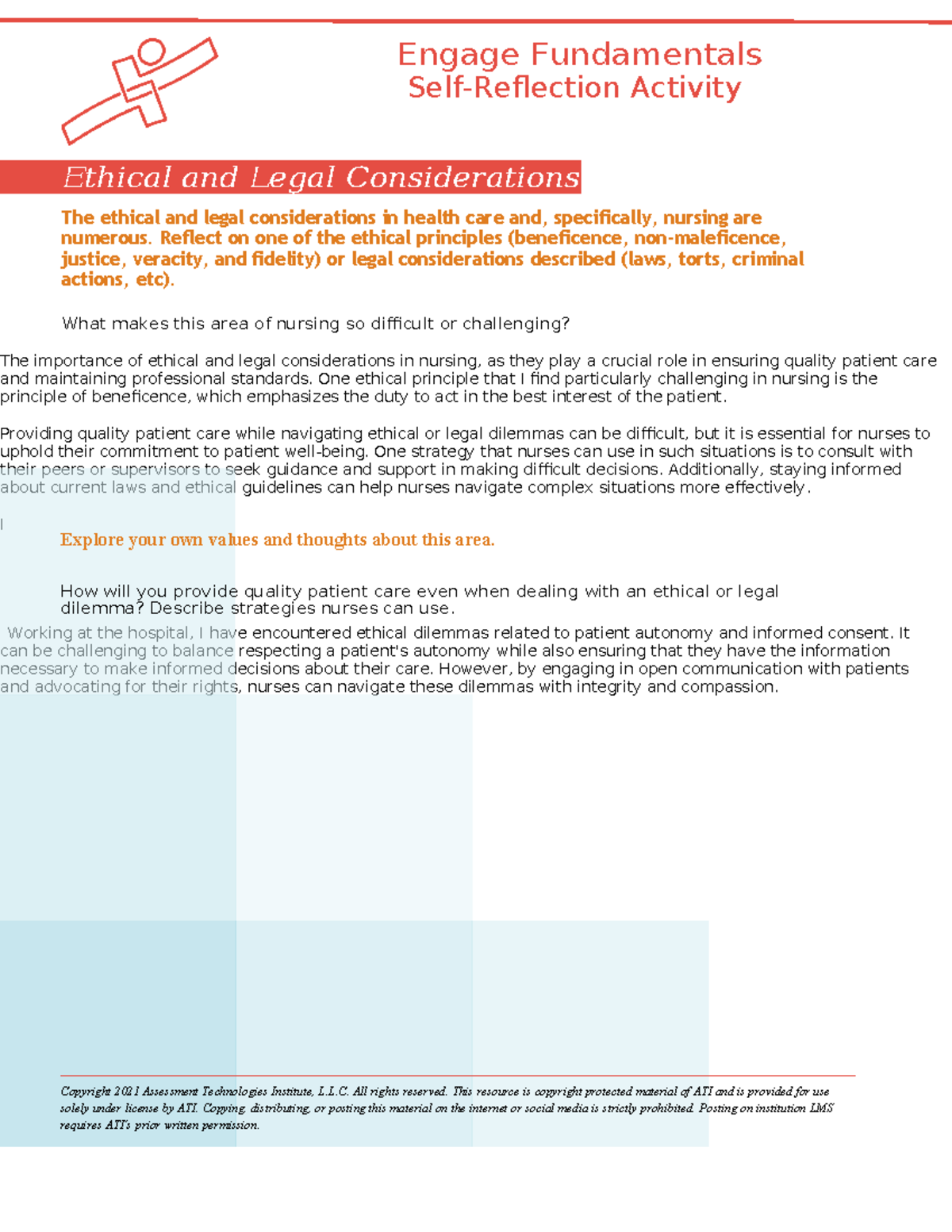 NUR 104 M8.8 Ethical Reflection on Patient Care Challenges - Studocu
