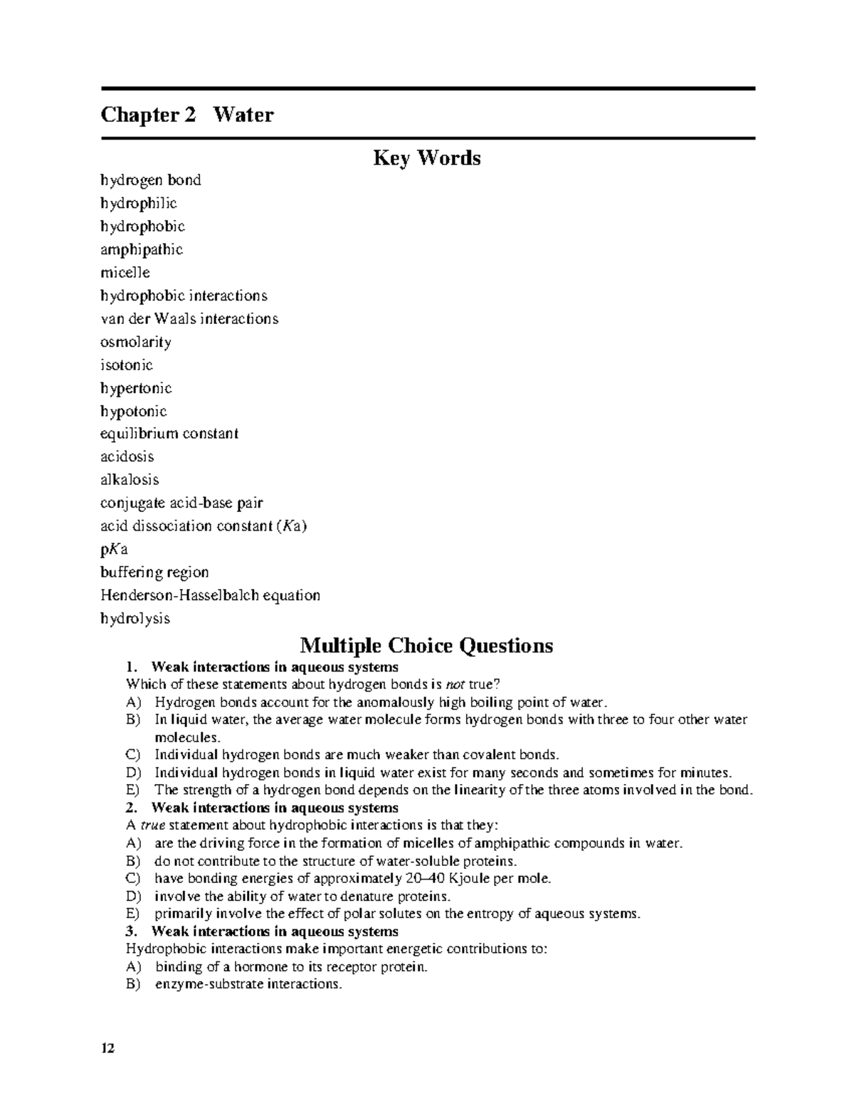 Lehninger Biochemistry CH 2: Water Key Terms & MCQs - Studocu