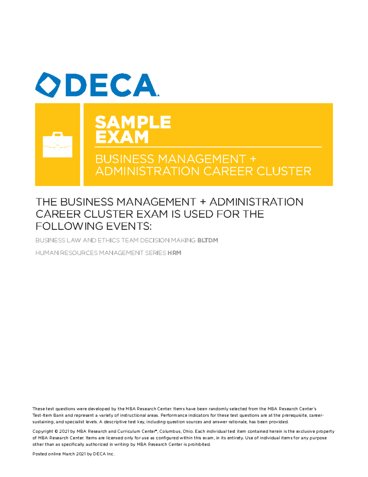 Business Management and Administration Cluster Exam - Test 1228 - Studocu