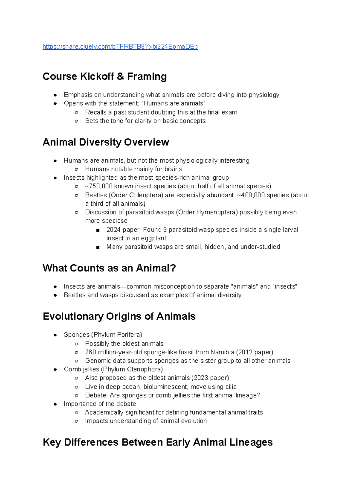 BIOB34 Lecture Notes: Understanding Animal Diversity and Evolution ...