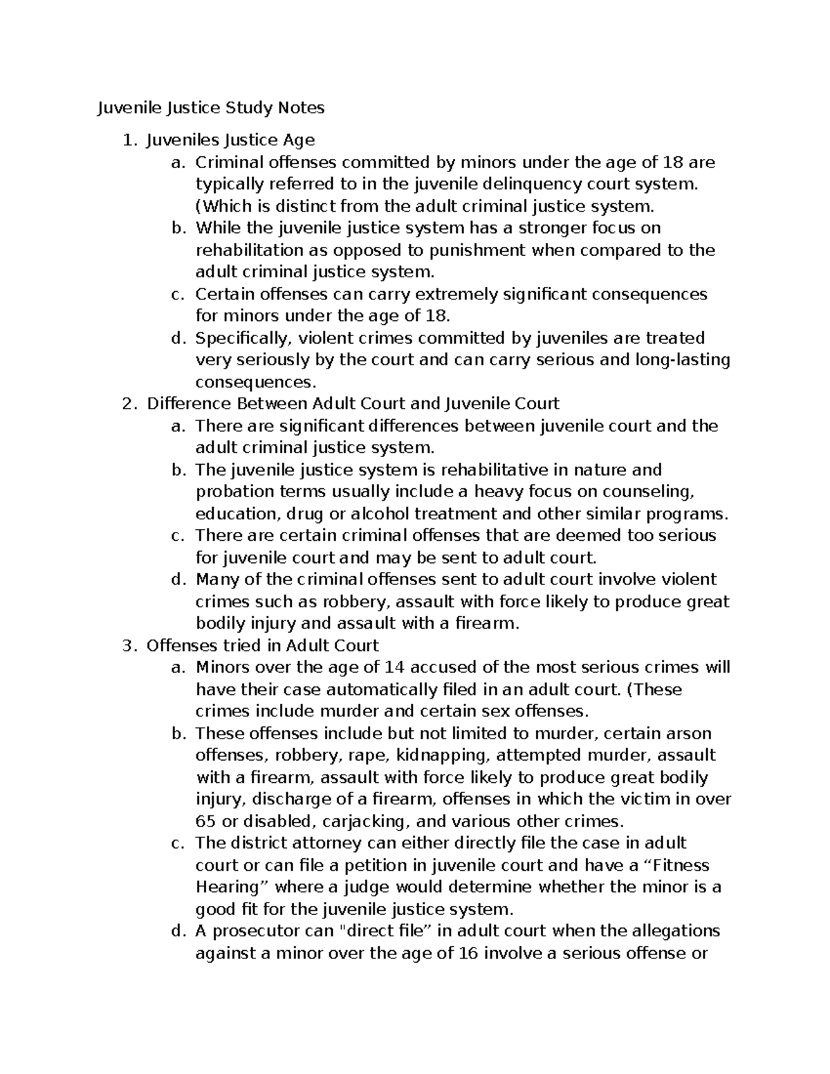 Juvenile justice study notes unit 6 and 7 - Juvenile Justice Study ...
