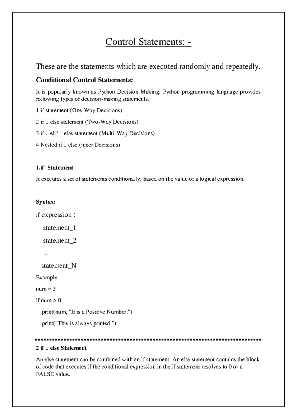 Control Statements in Python: Decision Making & Iteration - Studocu