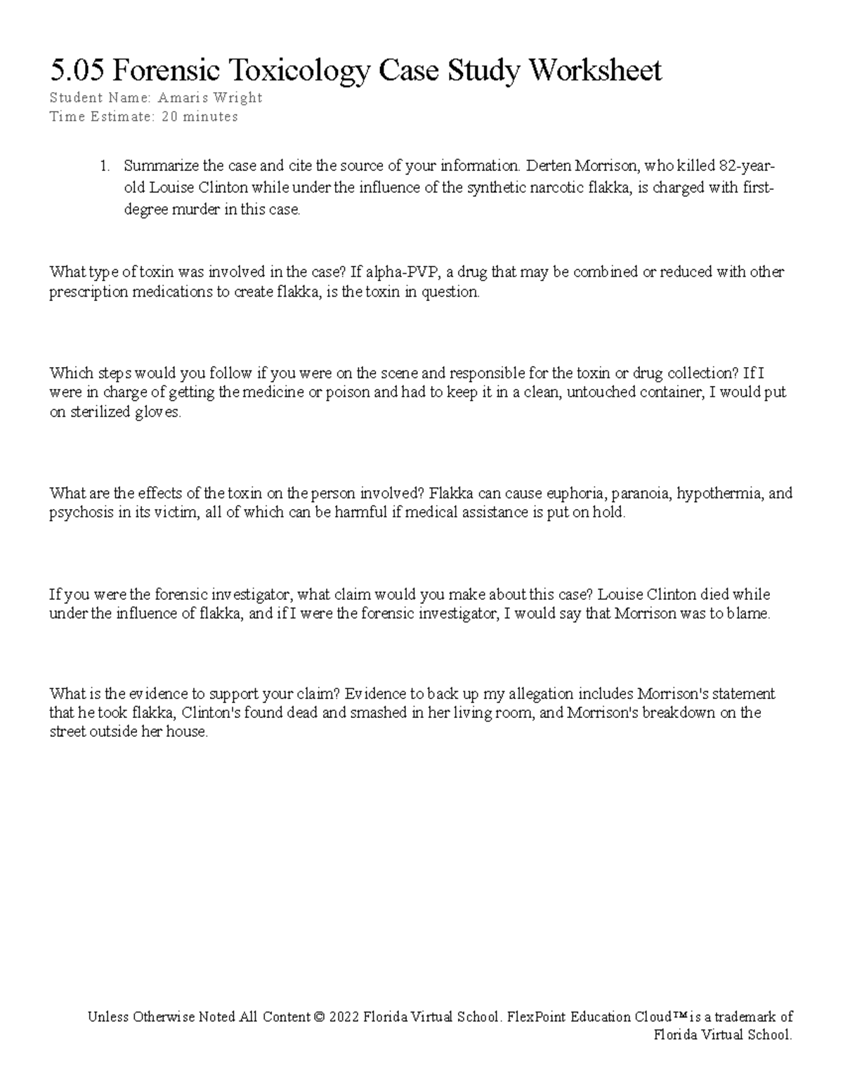 Forensic Toxicology Case Study Worksheet 444: Flakka Incident Analysis ...