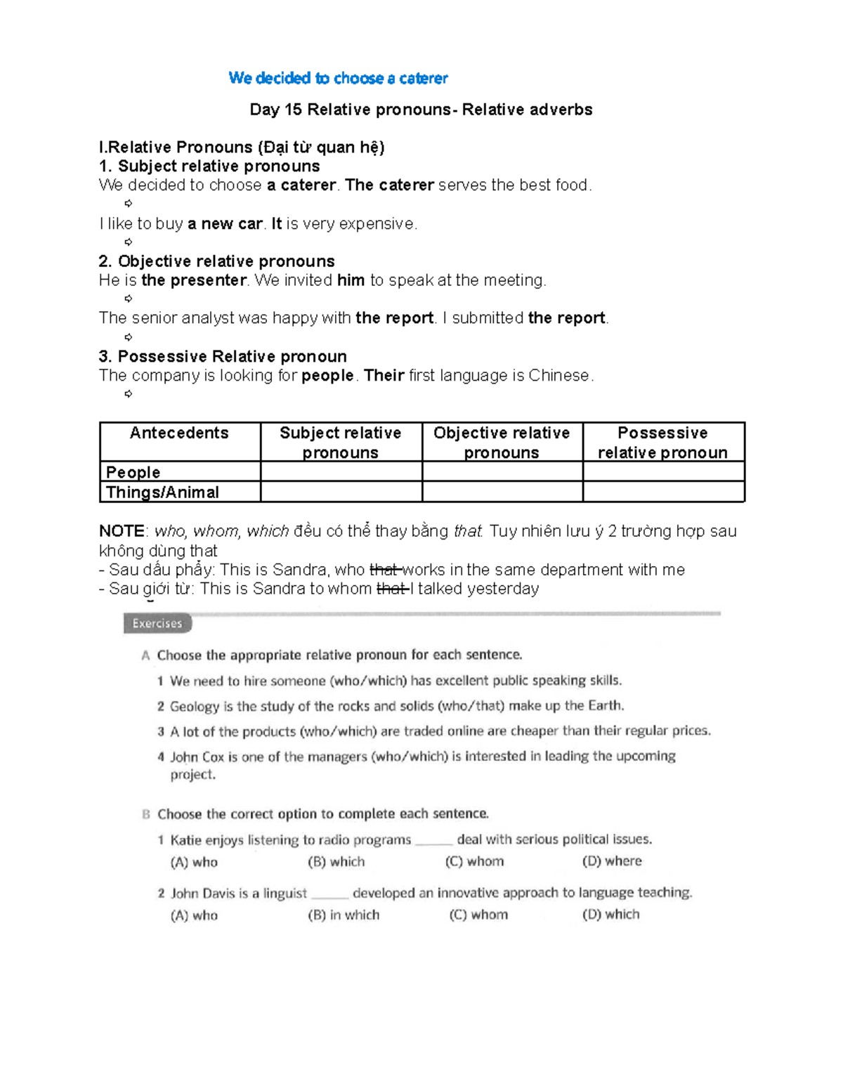 Day 15: Relative Pronouns and Adverbs - Study Notes - Studocu