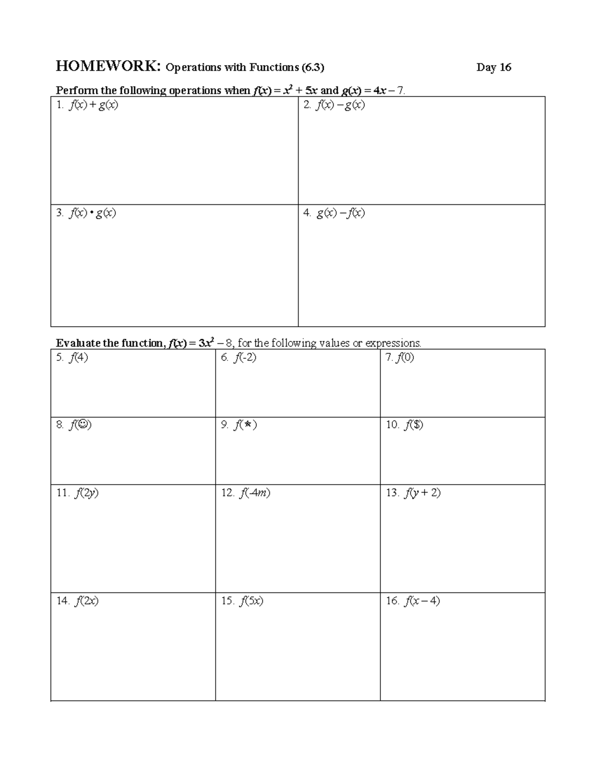 5 HW Operations with functions - Mathematics - HOMEWORK: Operations ...