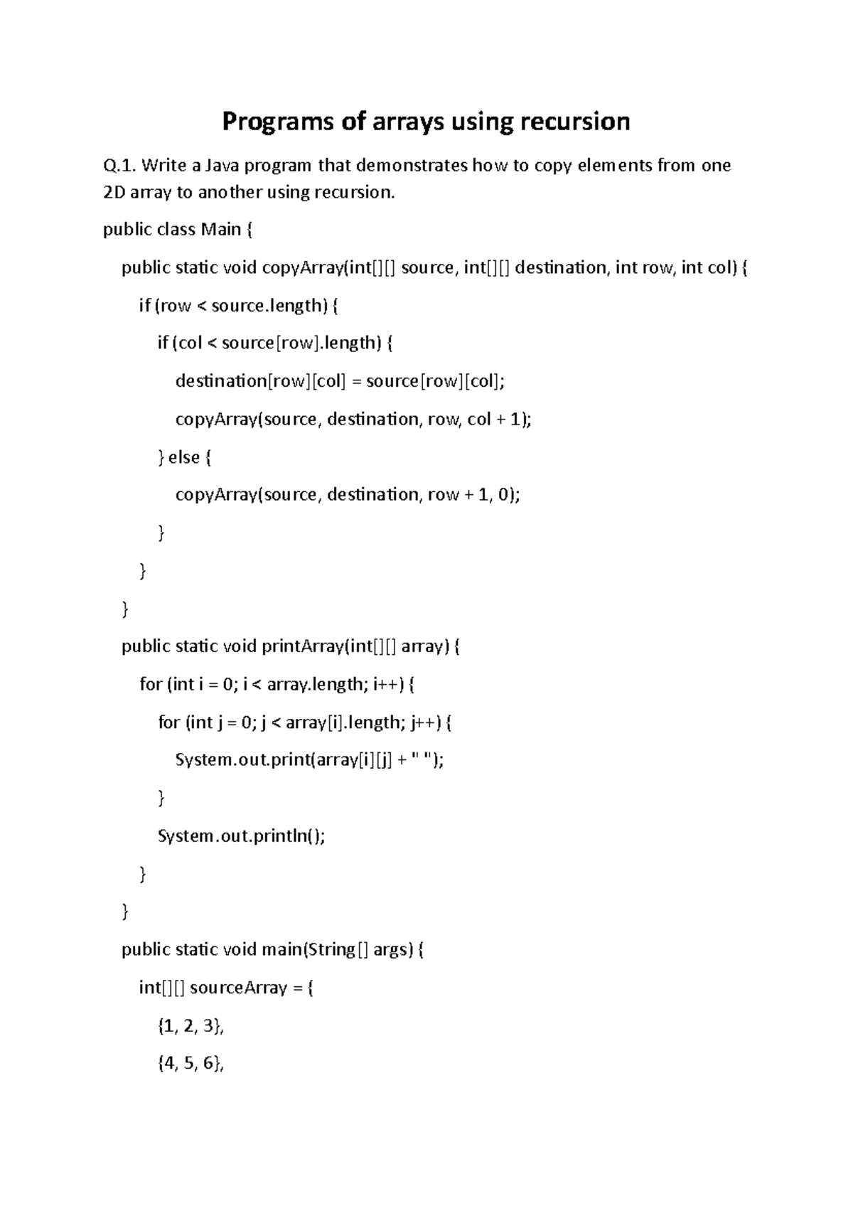 4.3.1 Java Programs Demonstrating Recursion with Arrays - Studocu