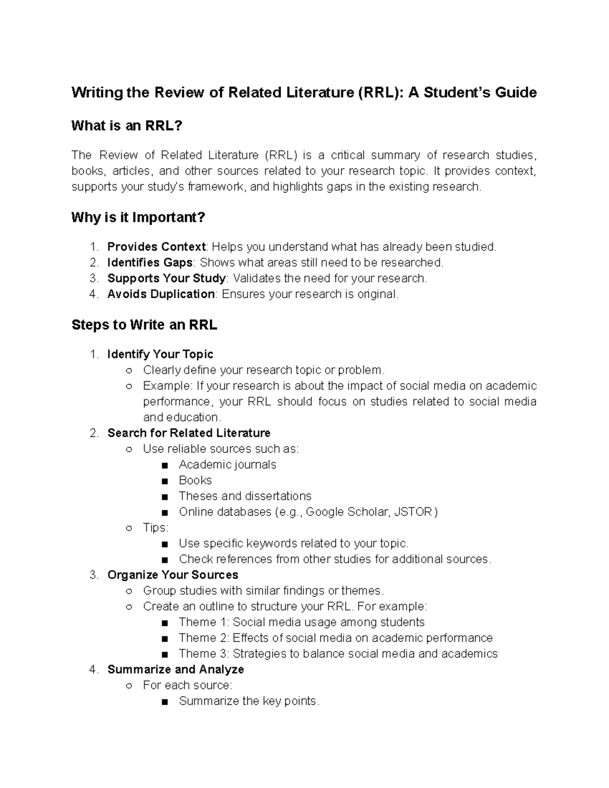 RRL Writing Guide: Crafting an Effective Review of Literature - Studocu