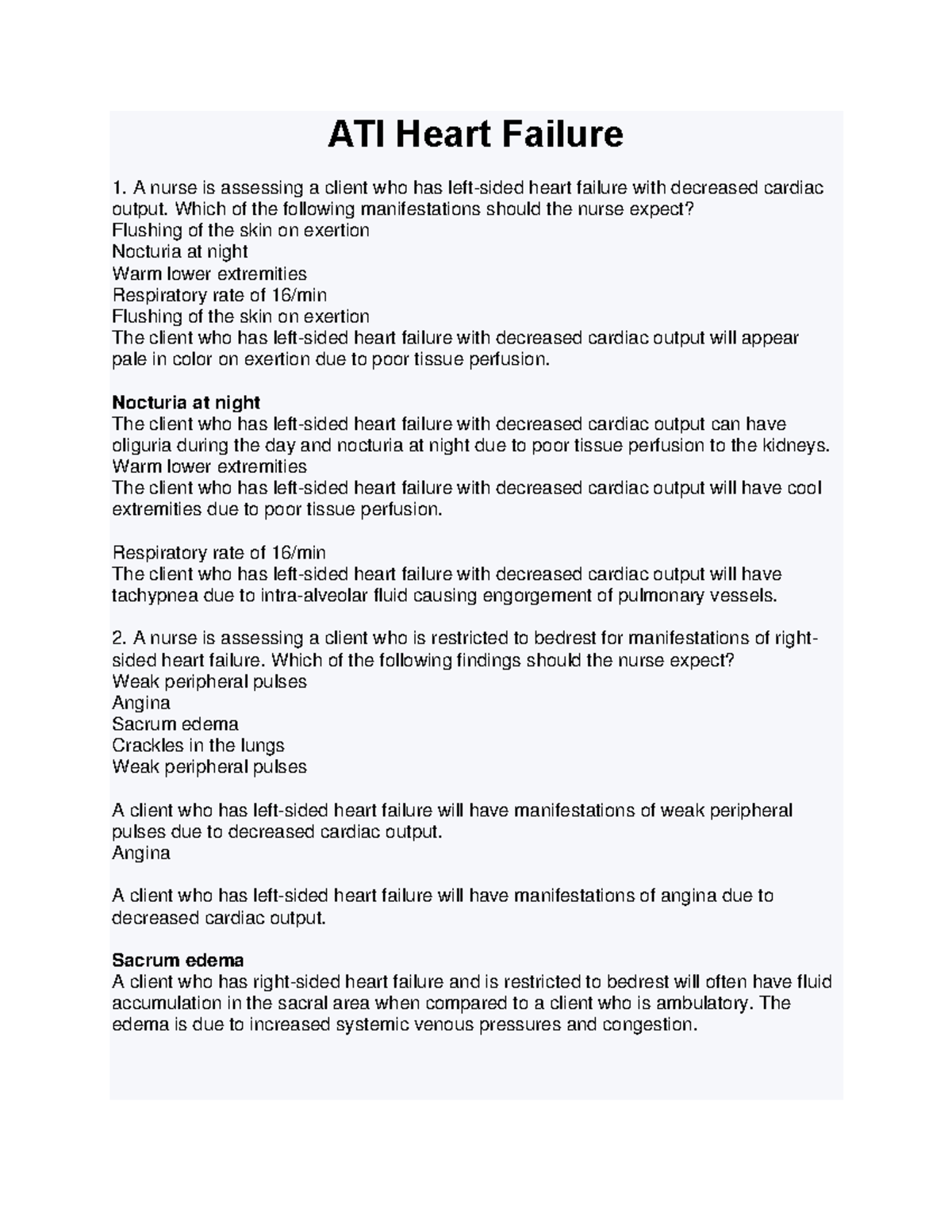ATI Heart Failure: Key Assessments and Findings for Nurses - Studocu