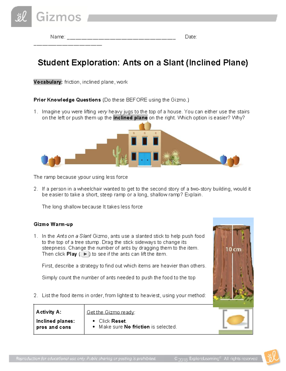 Ants on a Slant (Inclined Plane) Gizmo - Name ...