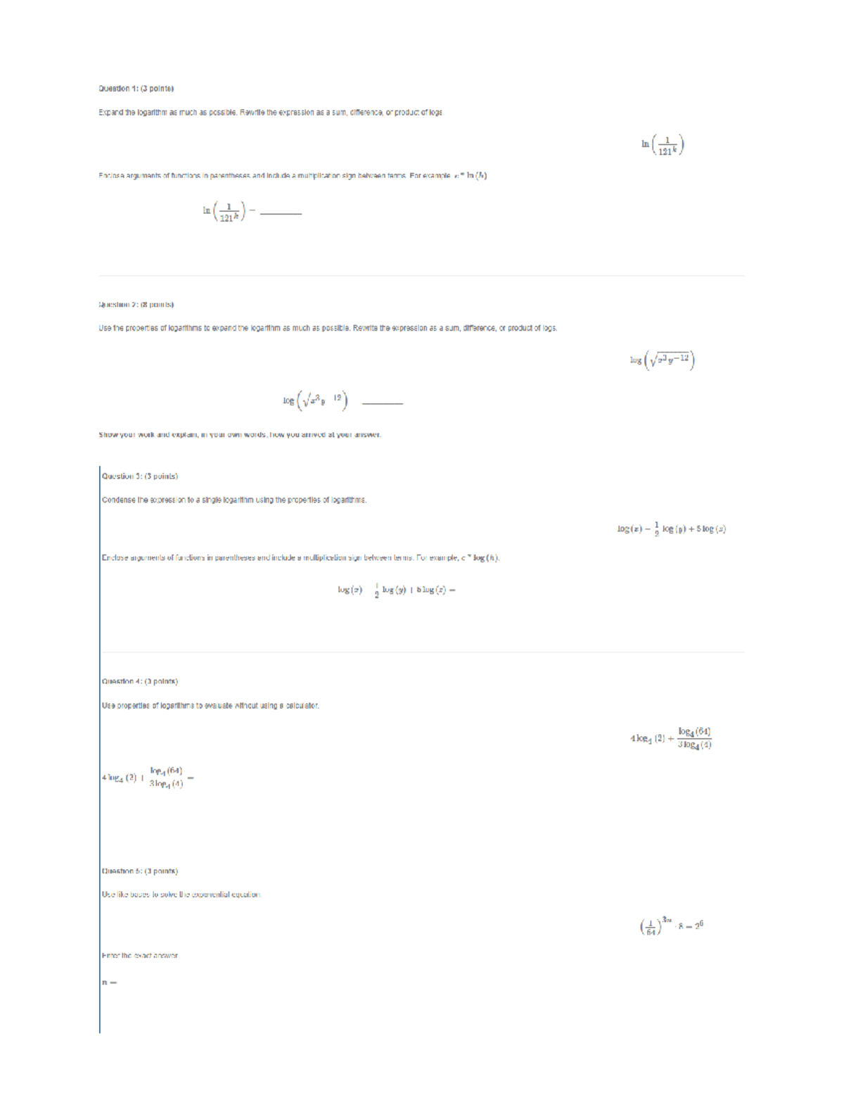 Module 3 Problem Set - Question 1: (3 points) Expand the logarithm as ...