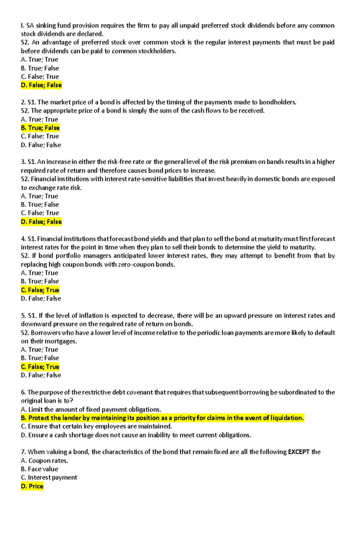 MAS Finals Quiz with Answer Key on Bond Valuation Concepts - Studocu