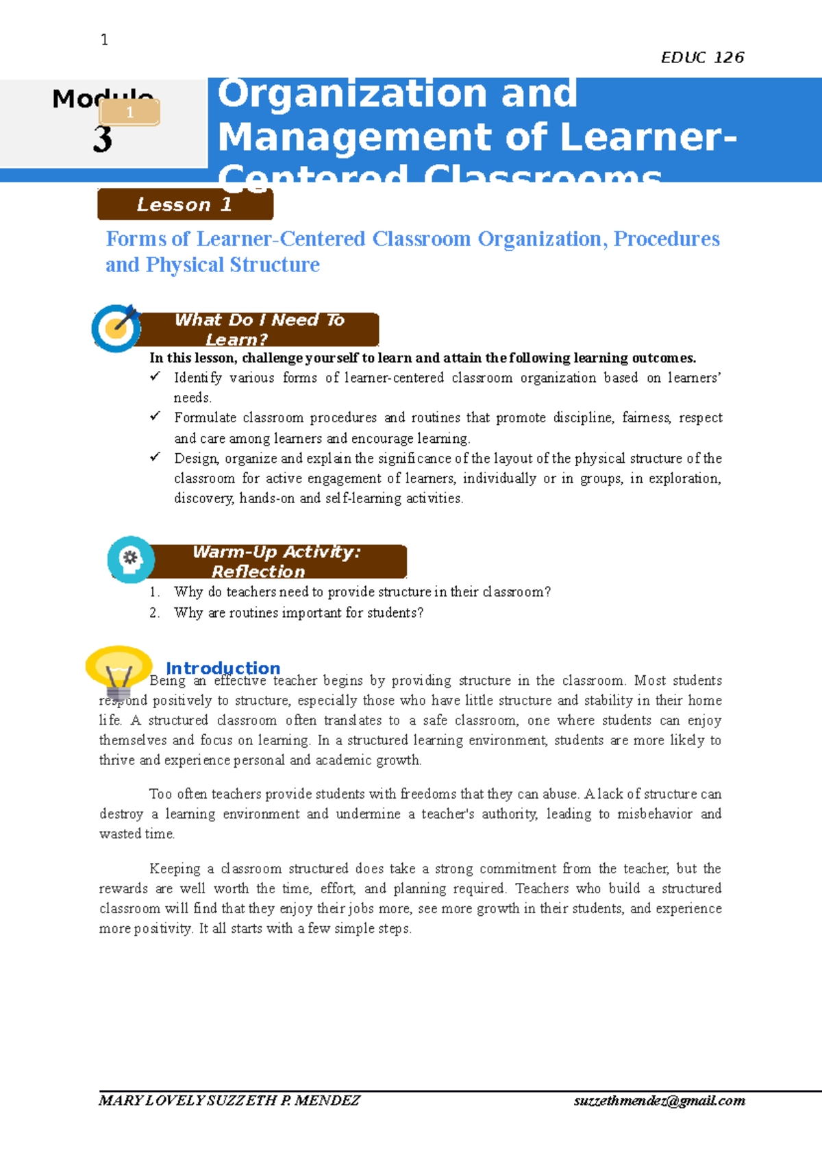 EDUC 126 Module Midterm Week 1 - Lesson 1 Forms of Learner-Centered ...