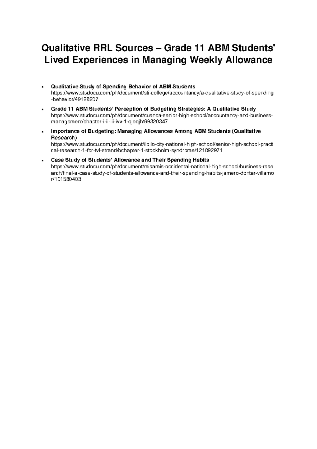 Qualitative rrl links abm allowance - Qualitative RRL Sources – Grade ...