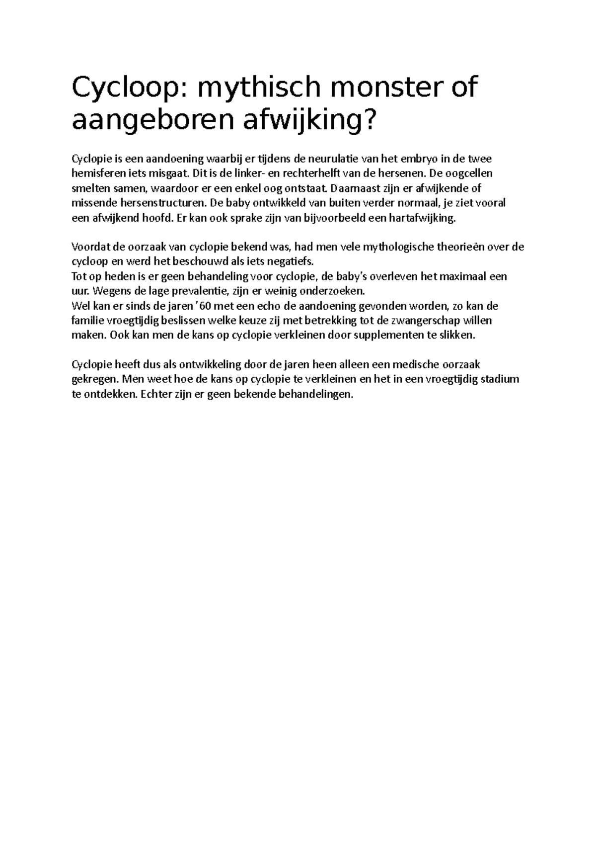 Samenvatting Cyclopie: Medische Oorzaken en Mythologie - Studeersnel