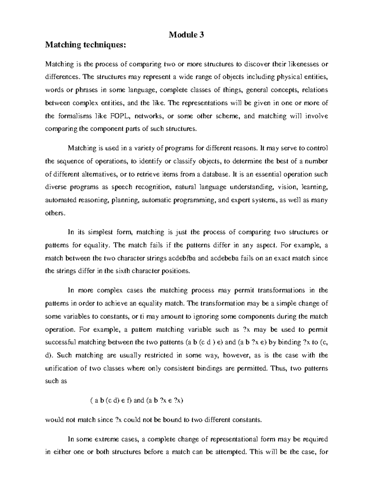 Artificial-Intelligence M3 - Module 3 Matching techniques: Matching is ...