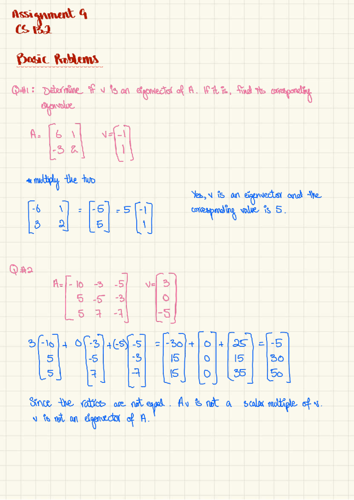 Assignment 9 - CS 132: Eigenvectors and Eigenvalues Analysis - Studocu
