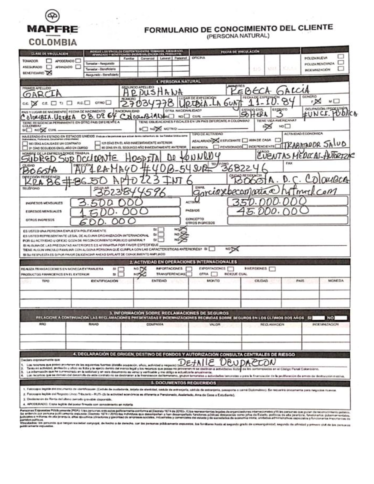 MAPFRE FORMULARIO DE CONOCIMIENTO DEL CLIENTE - PERSONA NATURAL ...