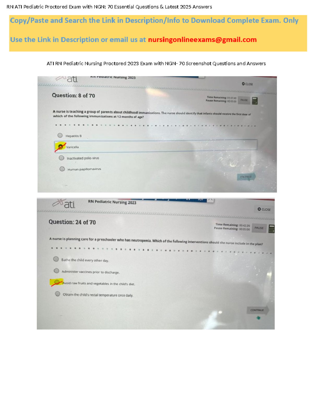 ATI Pediatric Proctored Exam 2023 with NGN for RN 70 Questions ...