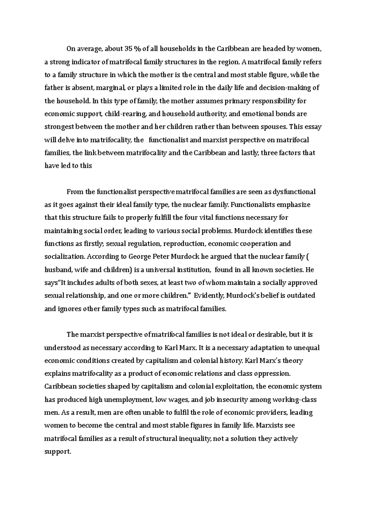 SOCI Essay: Exploring Matrifocal Family Structures in the Caribbean ...
