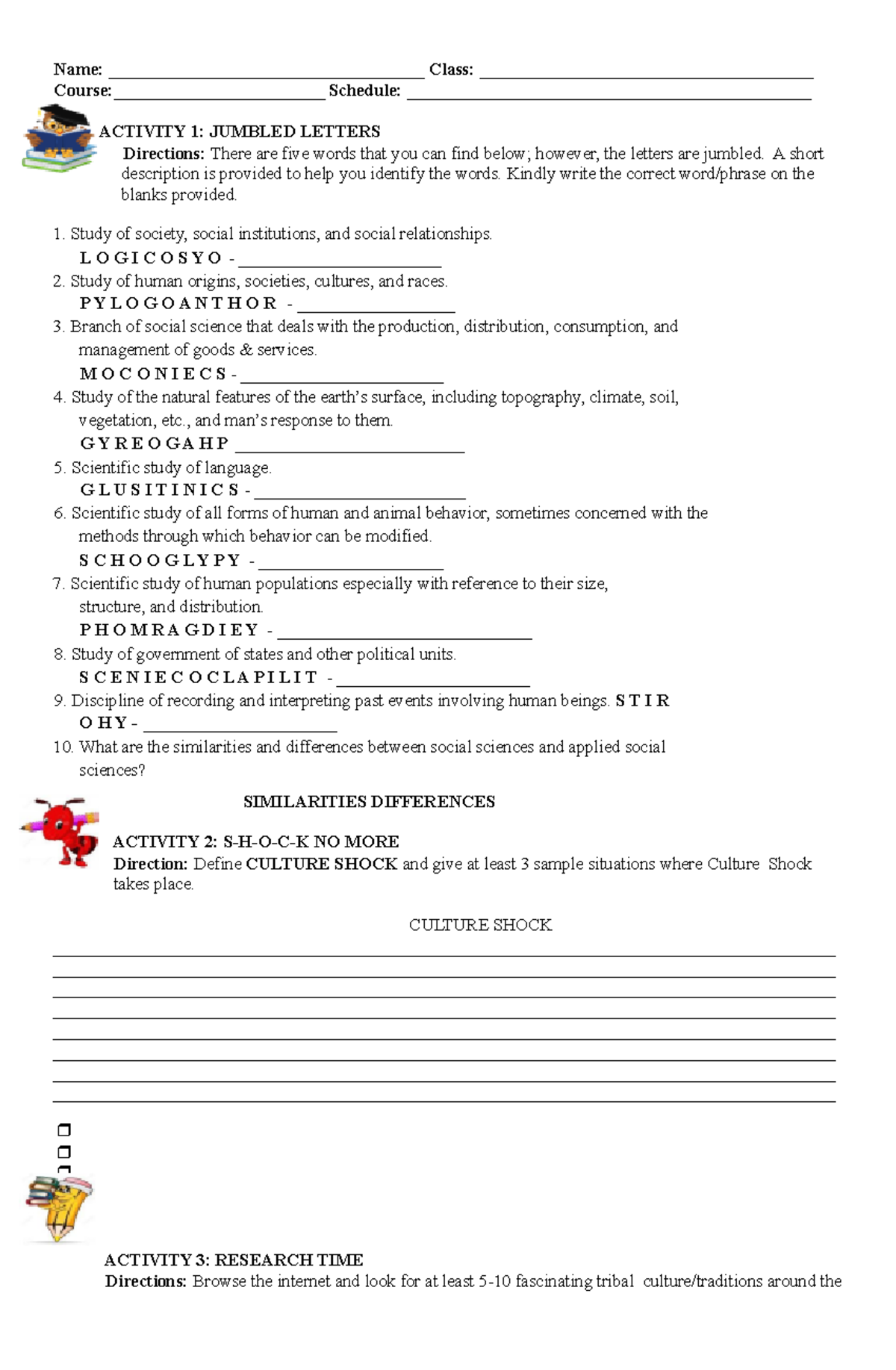 Diass Activity Sheet Name