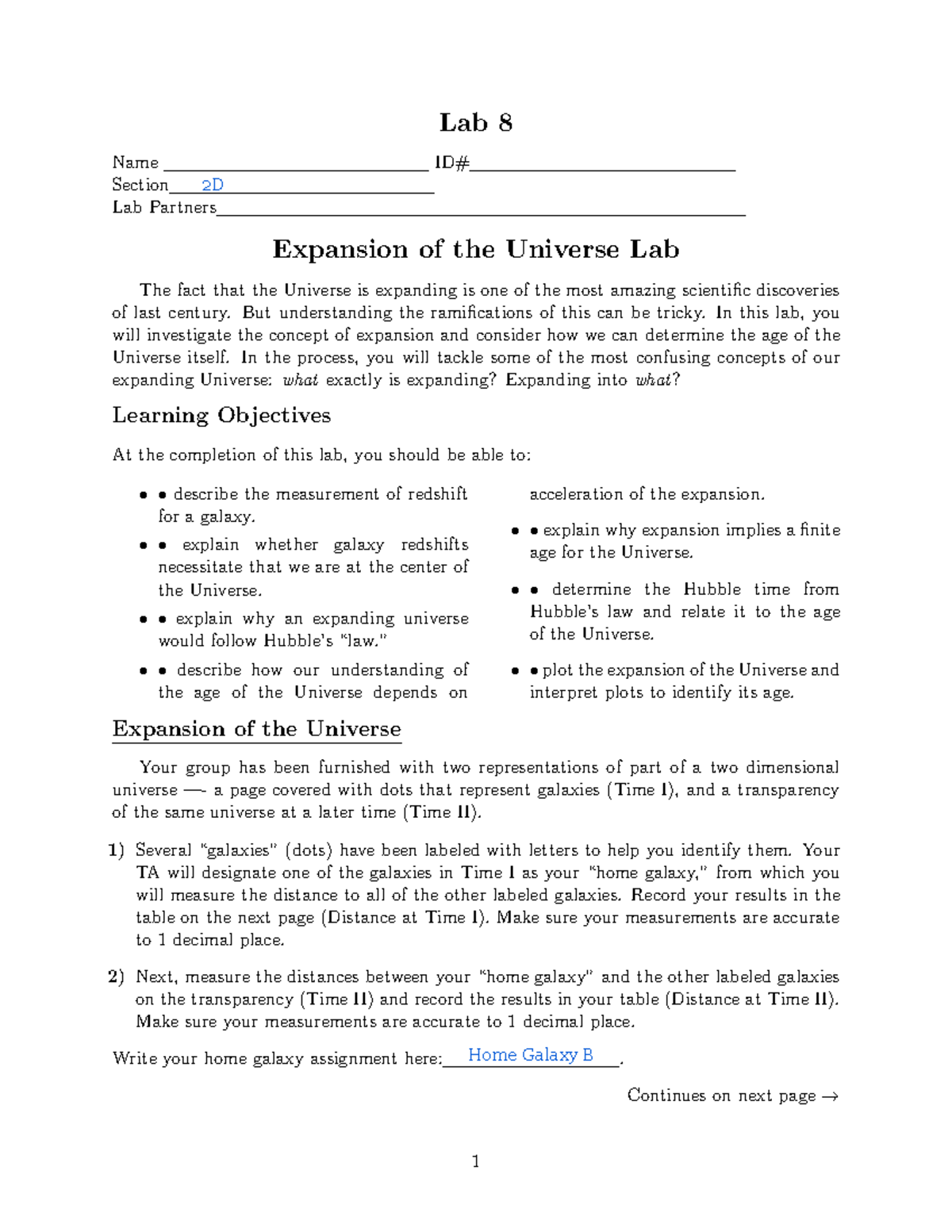 Lab 8 - Exploration of the Expanding Universe Concepts - Studocu