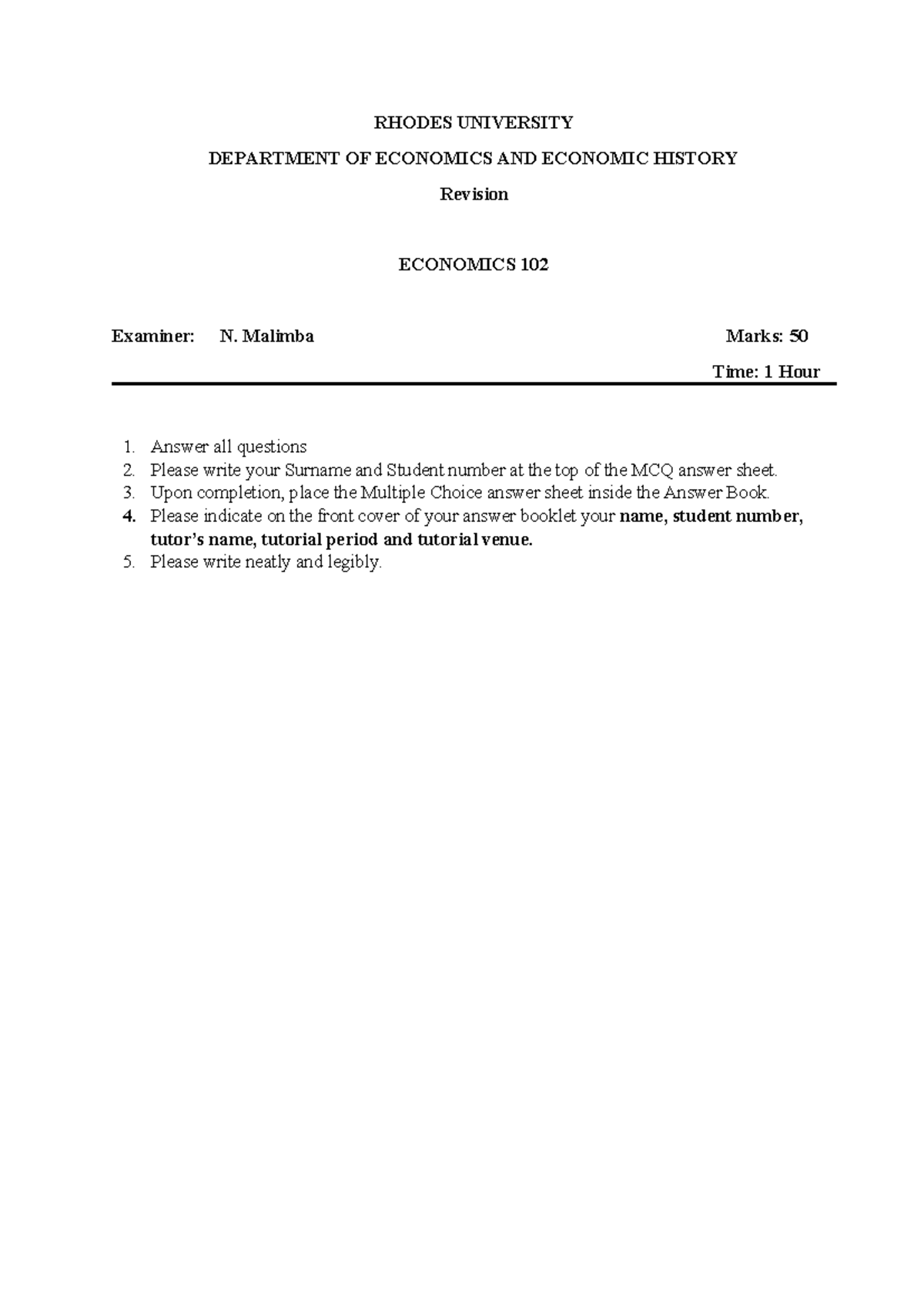 Economics 102 Revision: Practice Test for Final Exam - Studocu