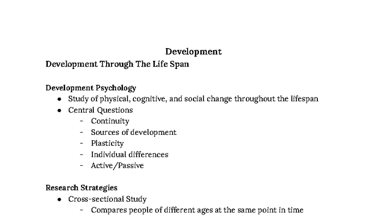 Development Through The Life Span: PSYC1000U Study Notes - Studocu