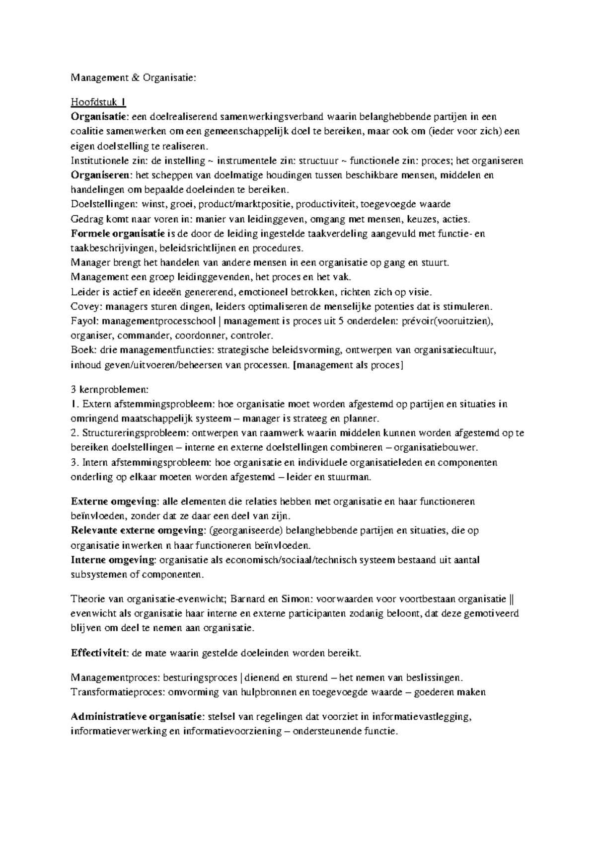 Management en organisatie structuur en leiderschap: Begrippenlijst boek ...