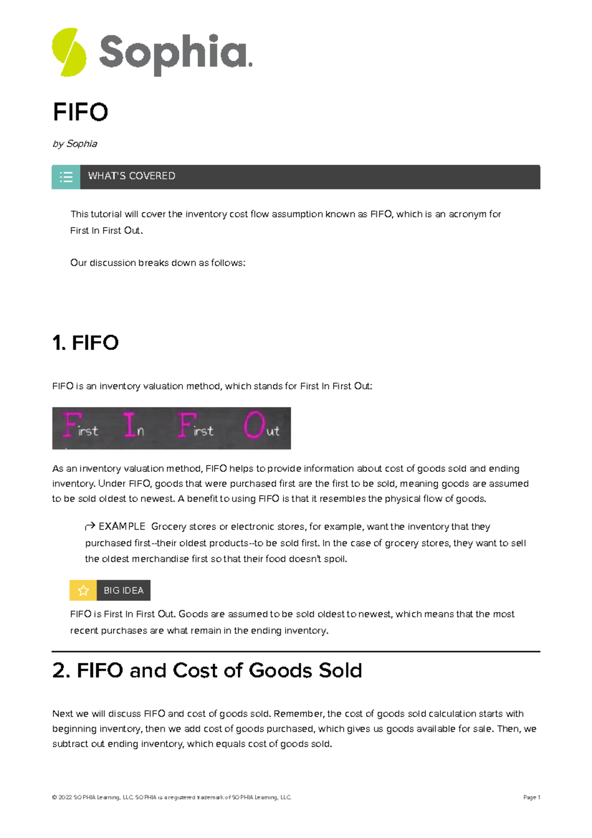 FIFO Inventory Valuation Method: Notes and Tutorials by Sophia - Studocu