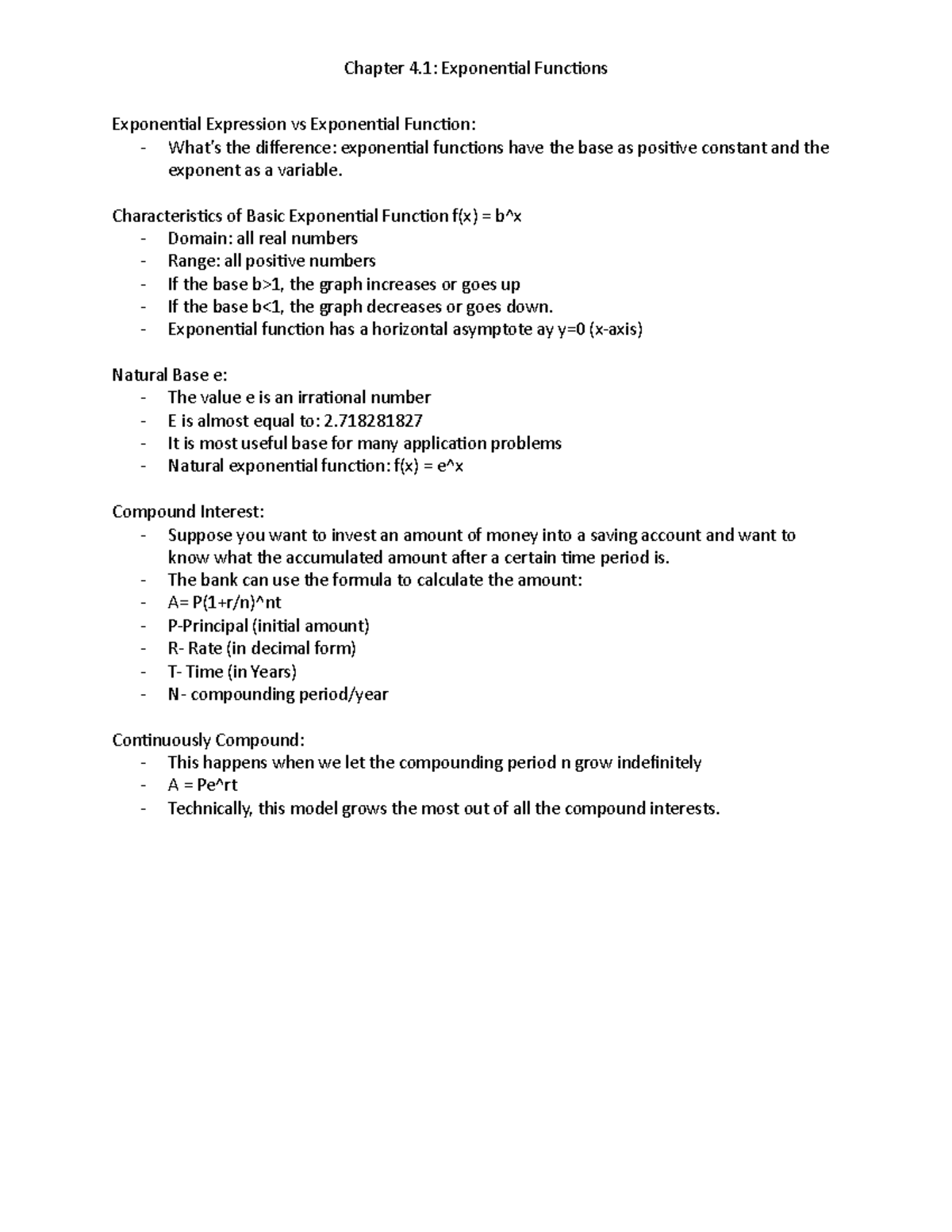Chapter 4.1: Exponential Functions Overview and Key Concepts - Studocu