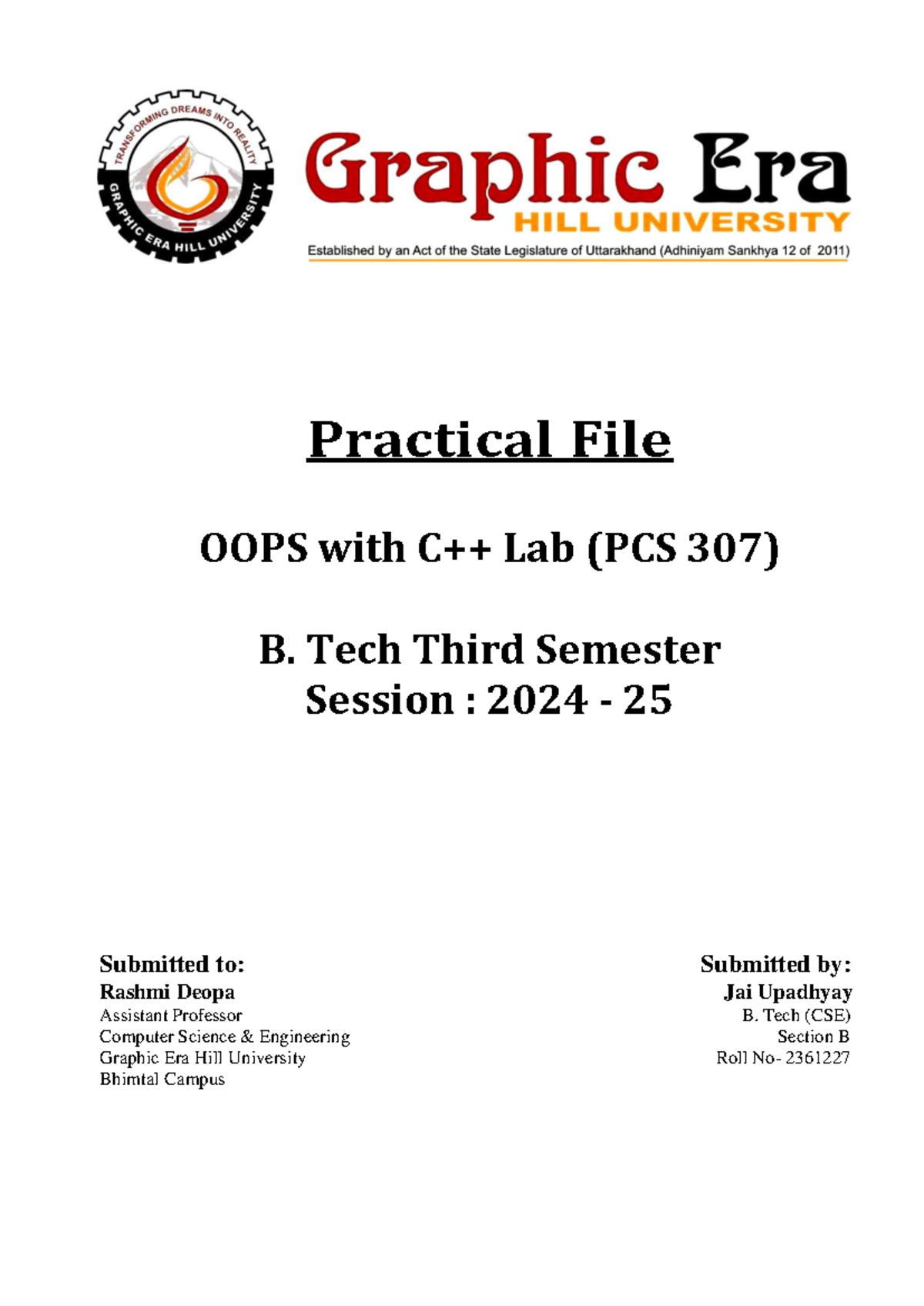 OOPS with C++ Lab (PCS 307) - Practical File and Flowcharts - Studocu