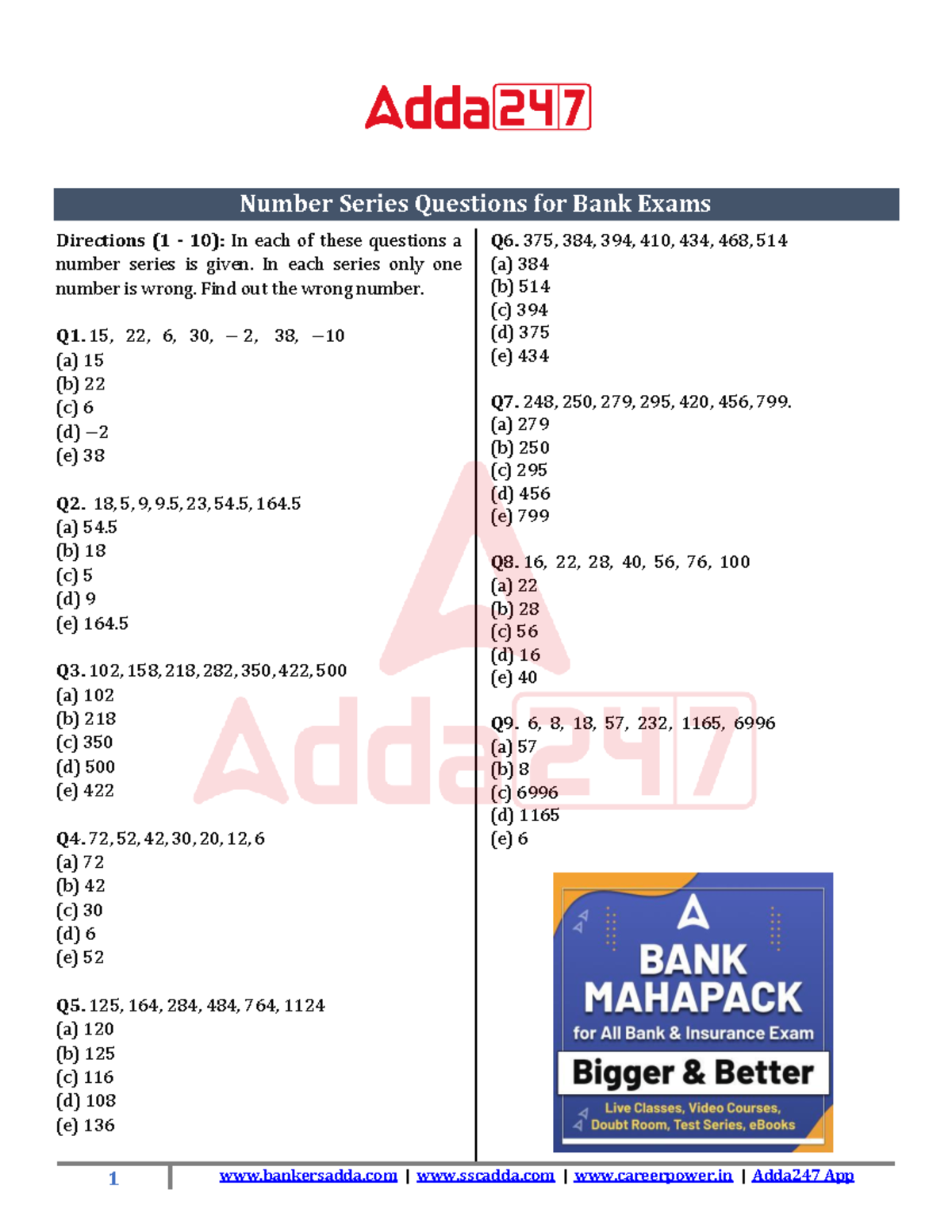 Number Series Questions for Bank Exams (100 Qs) - Studocu