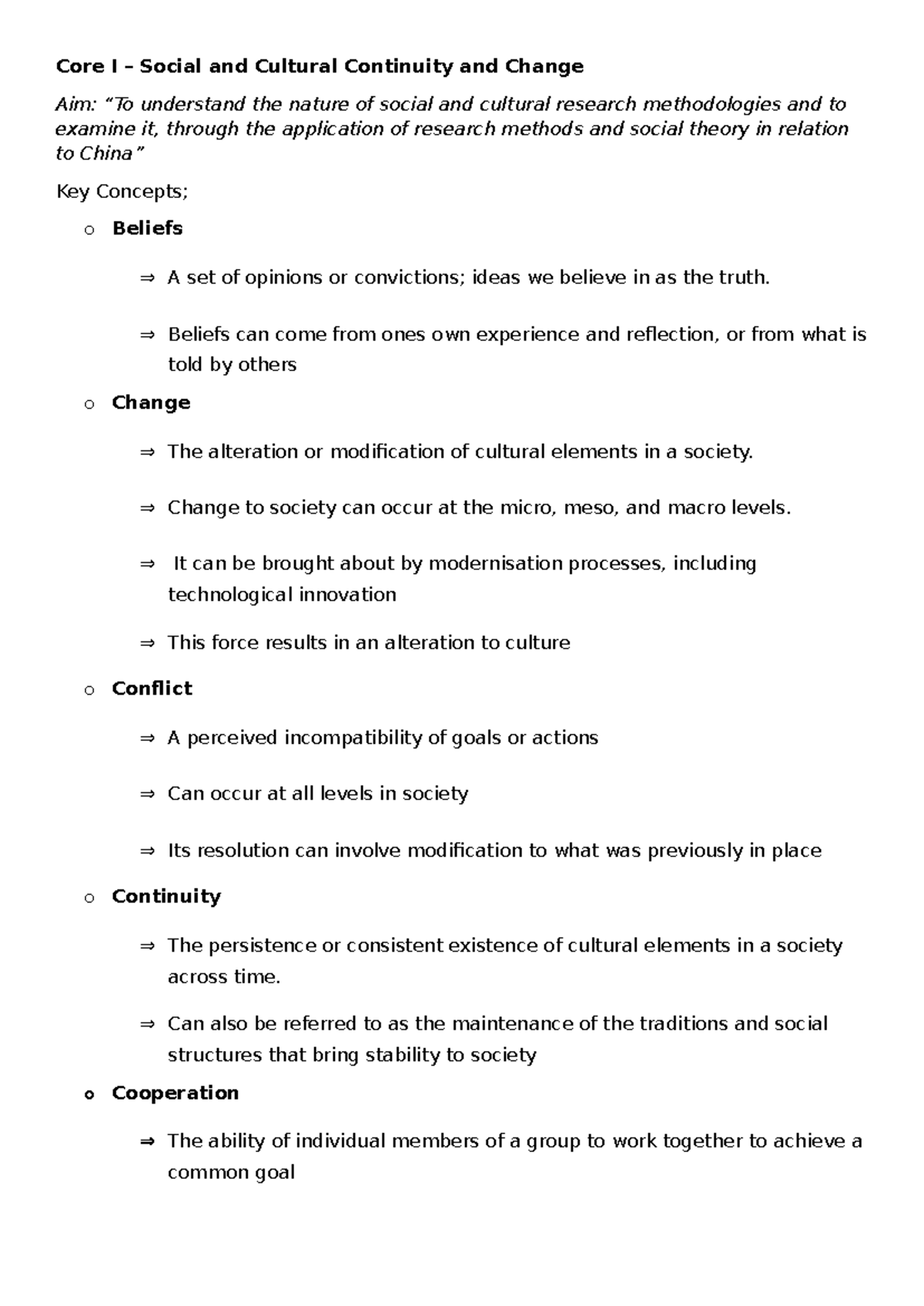 Core I - Society and Culture: Continuity, Change, and Theories - Studocu