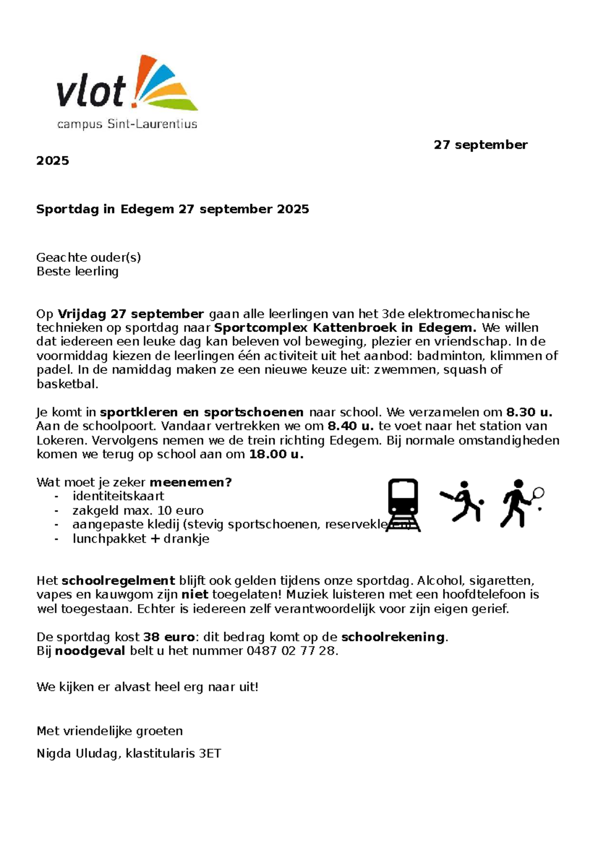 Sportdag 3ET: Activiteiten en Informatie voor 27 Sept 2025 - Studocu