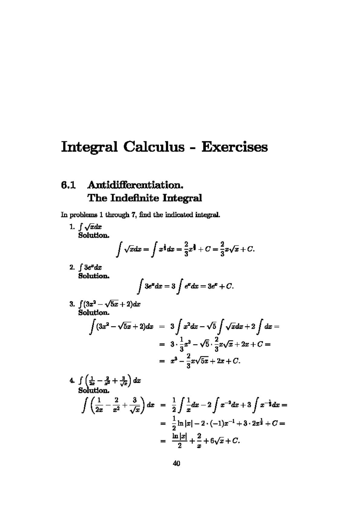 Integral Calculus (MATH 101) Indefinite Integrals Exercises - Studocu